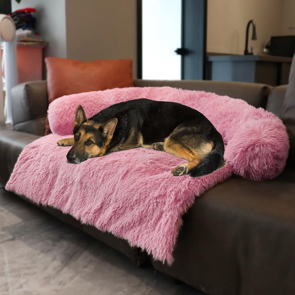 Calming Pet Bed Mat Plush Long Fur Washable Removable Couch Cover ...
