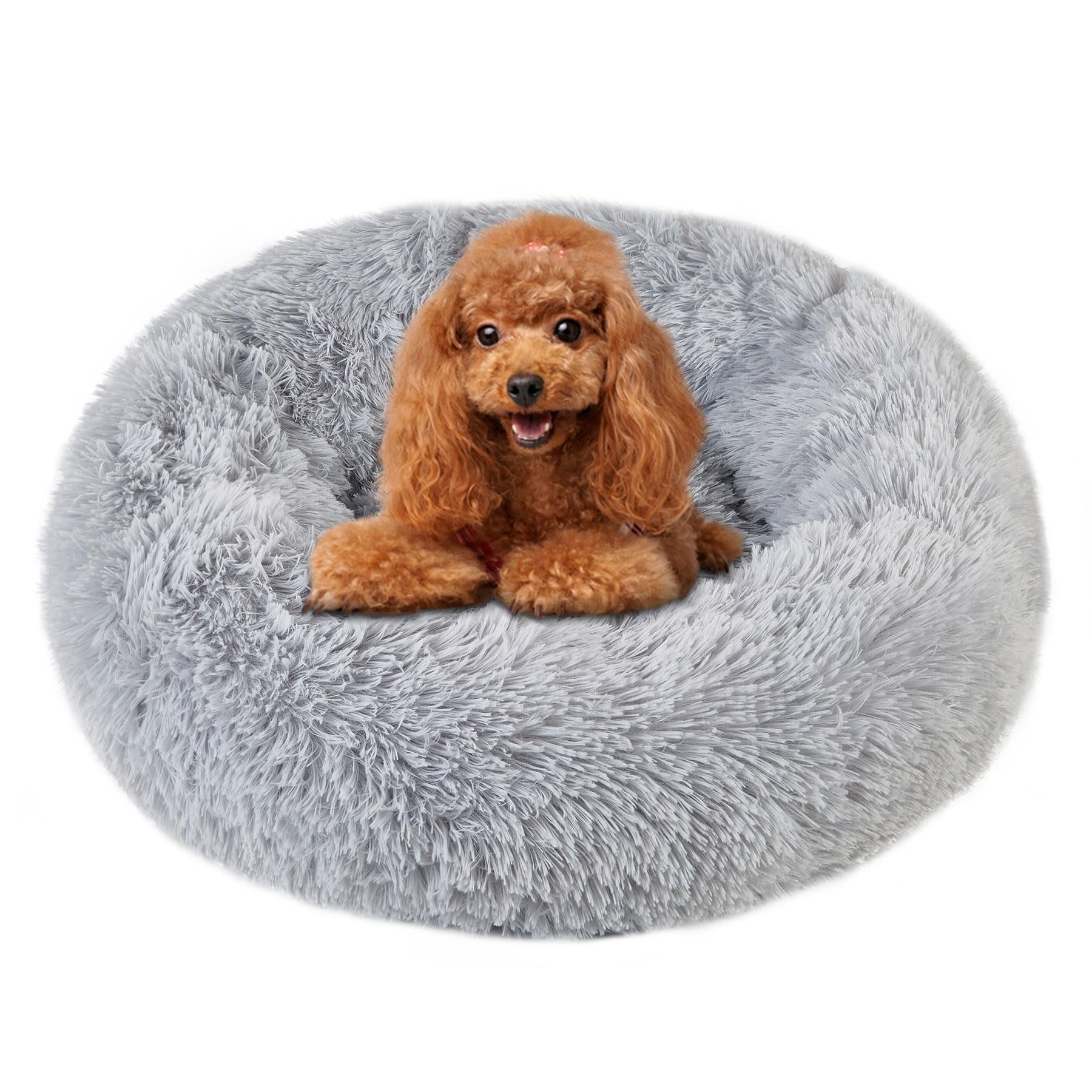 Calming Round Cute Cat & Dog Bed, Anti-Slip Washable Cozy Soft Round ...
