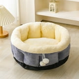 Calming Round Pet Bed, Fluffy Faux Fur Donut Cushion with Raised ...