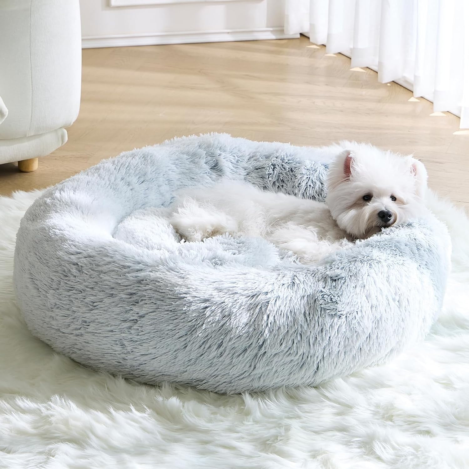 Calming Small Dog Bed & Cat Bed, Donut Fluffy Anti-Anxiety Round ...