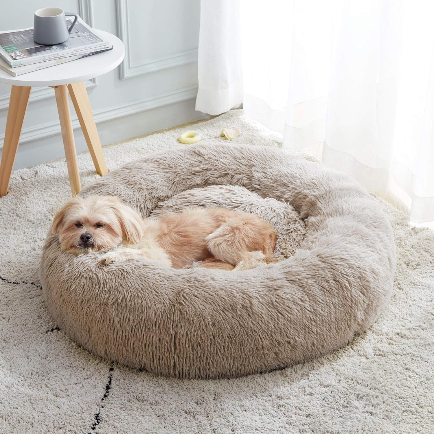 Calming Soft Round Dog & Cat Bed, Anti-Anxiety Donut Cuddler Warming ...