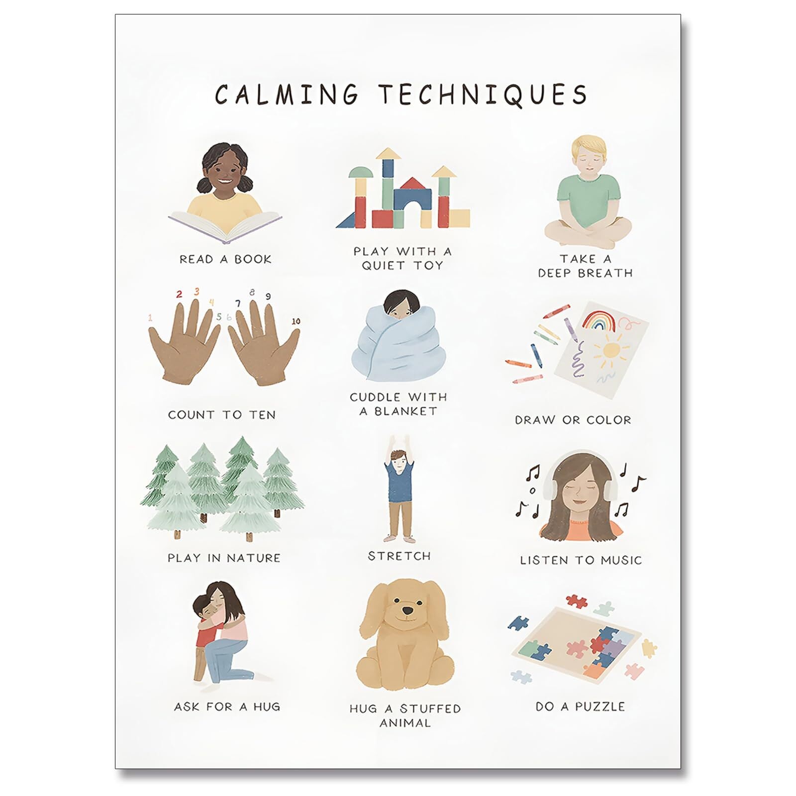 Calming Techniques Poster Emotions Chart for Kids Mental Health Wall ...