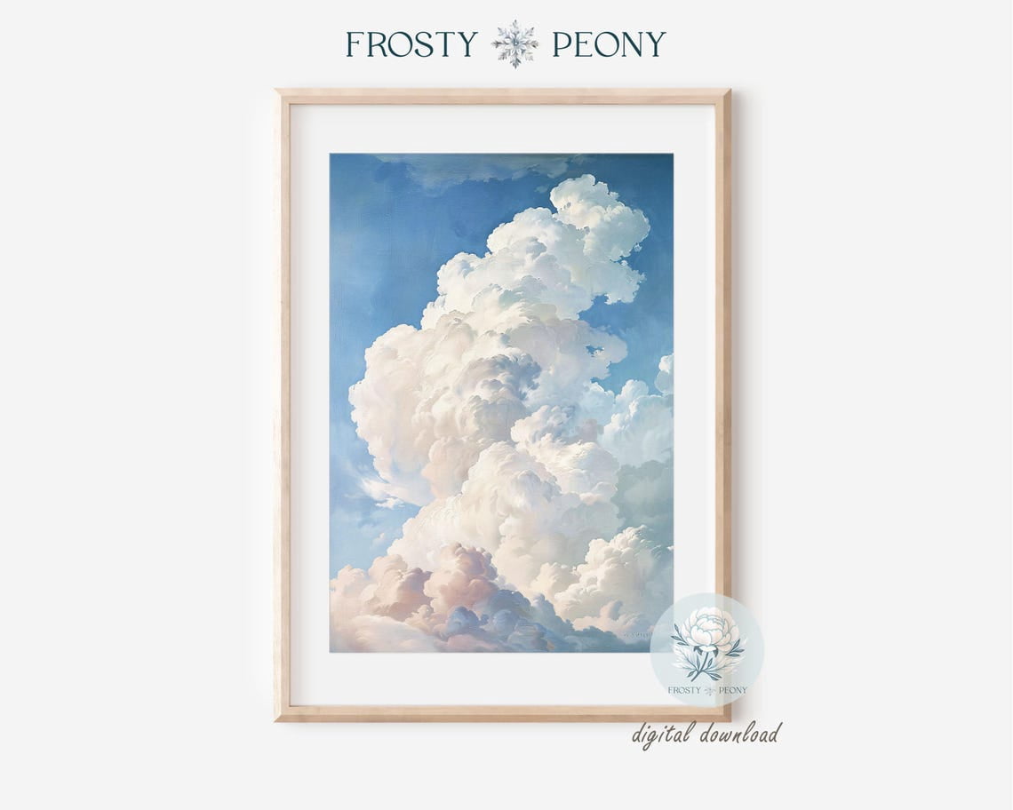 Calming Watercolor Cloud Art Print, Serene Sky Scene, Tranquil Cloud ...