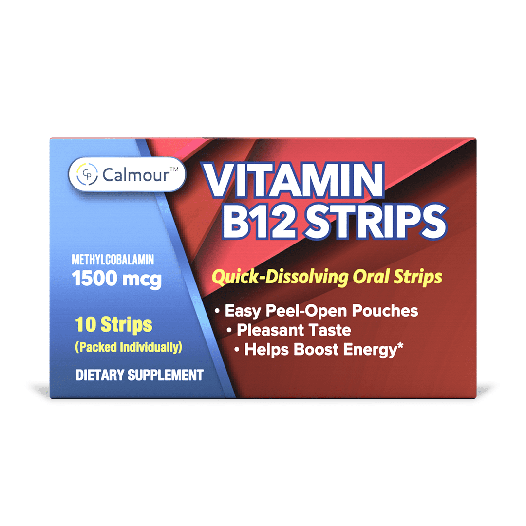 Calmour Vitamin B12 Oral Dissolving Strips, 1500 mcg, Mint Flavor, Pack ...