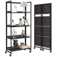 Calmwrd No-Assembly Folding Bookshelf Storage Rack Shelves with Castors ...