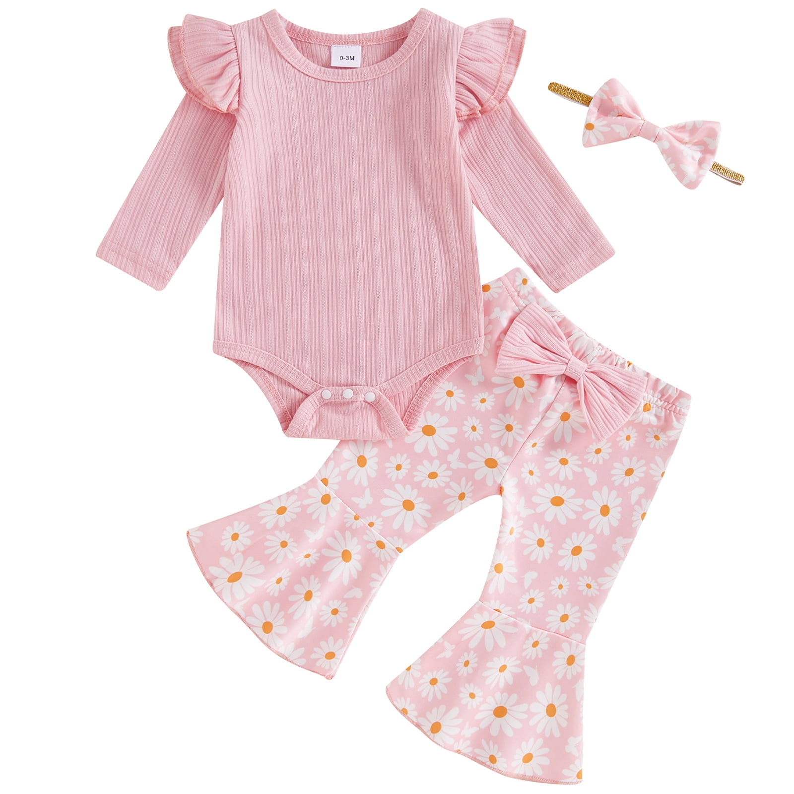 Calsunbaby Infant Baby Girls 3pcs Fall Outfit Set Long Sleeve Ribbed ...