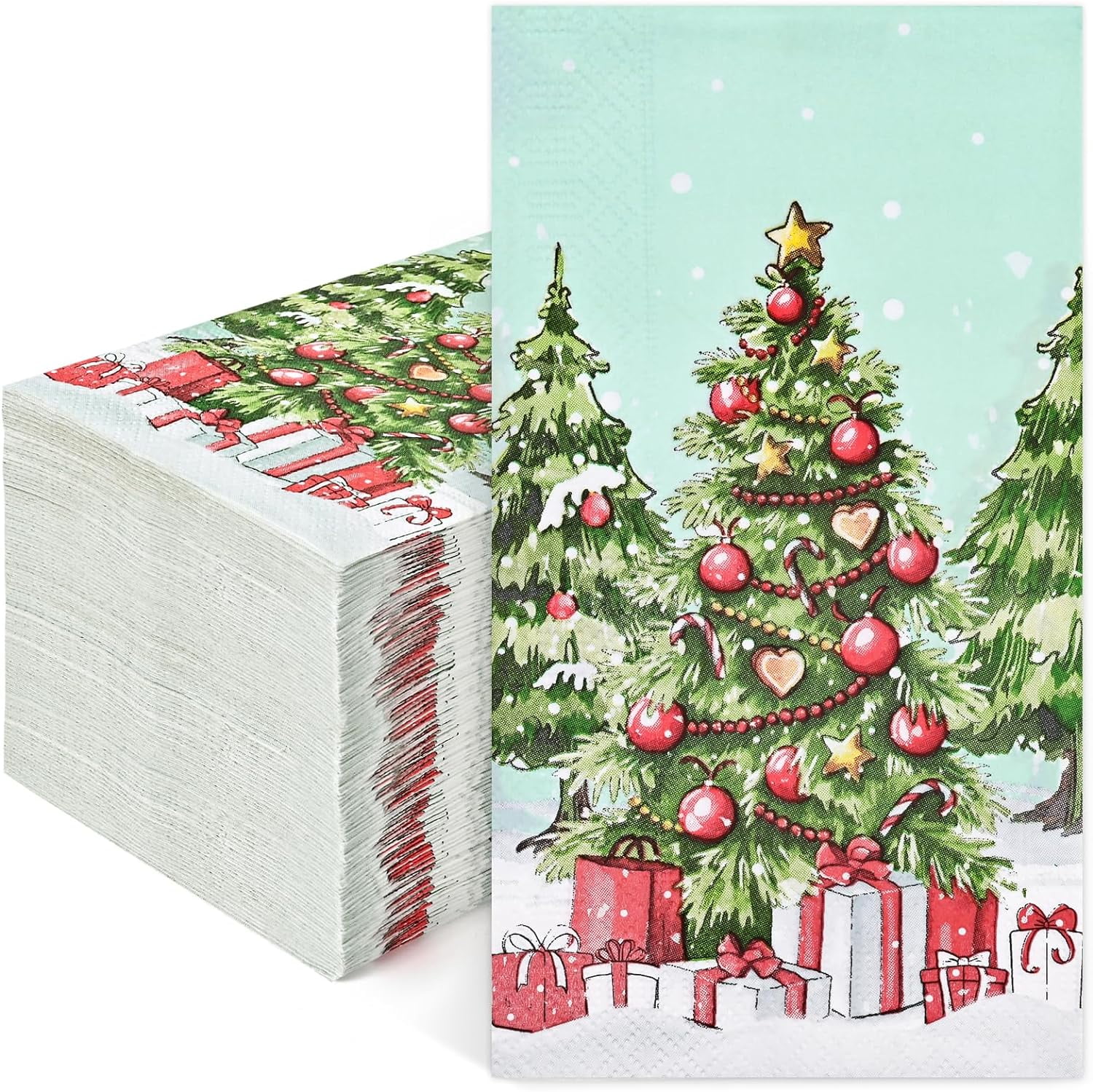 Caltero 100 PCS Xmas Guest Napkins, 3 Ply Watercolor Christmas Tree ...