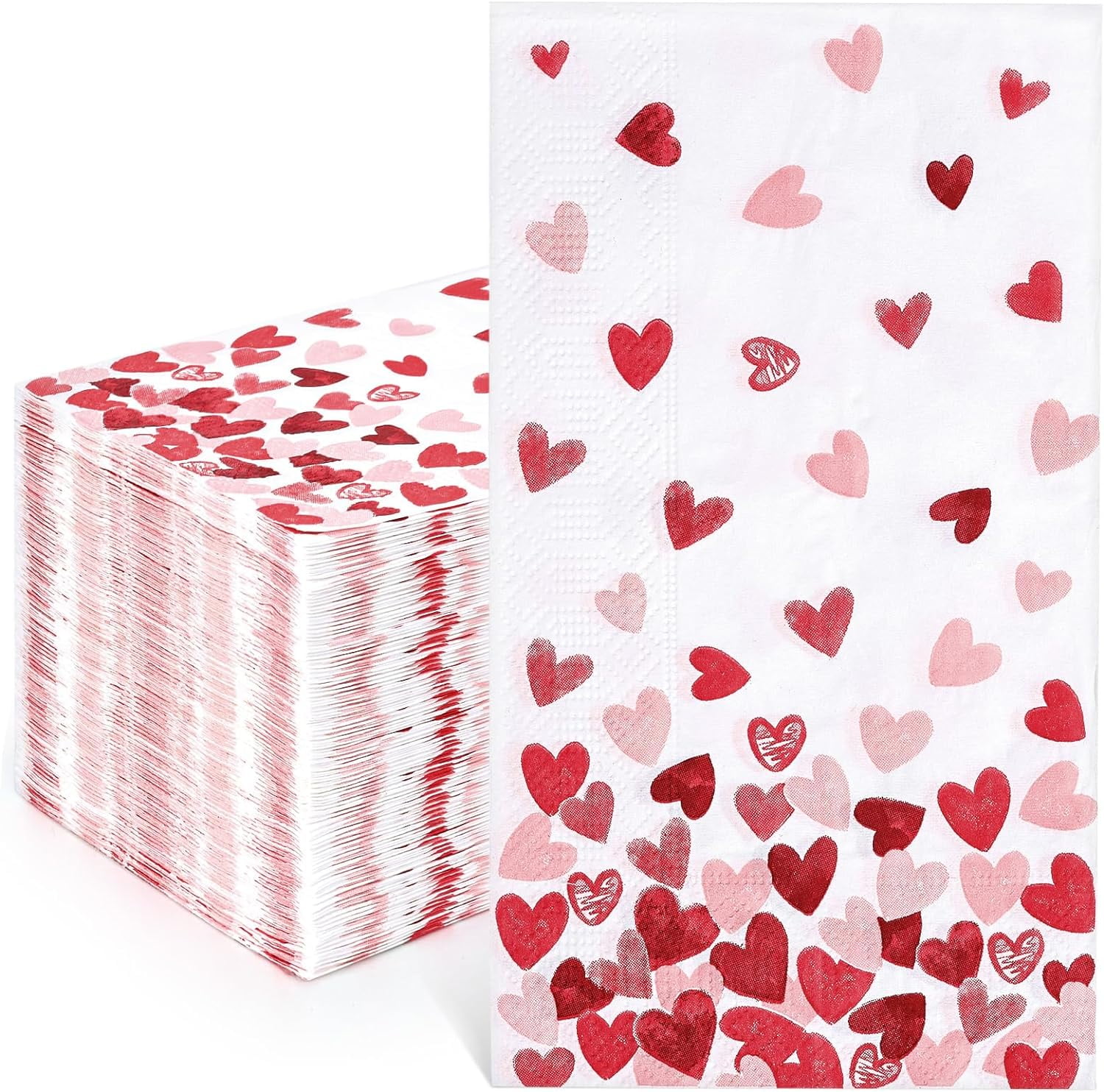 Caltero 100 Pcs Valentine Day Paper Napkins 3 Ply Pink Red Love Hearts