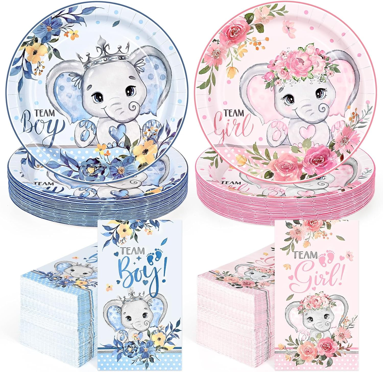 Caltero 150PCS Gender Reveal Plates and Napkins, Elephant Boy or Girl ...