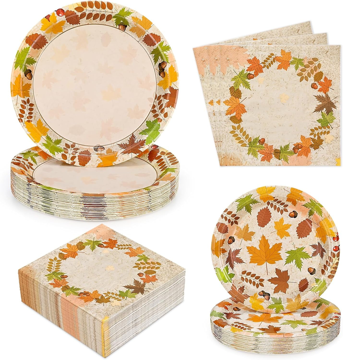 Caltero 200 PCS Fall Paper Plates and Napkins, Thanksgiving Maple ...