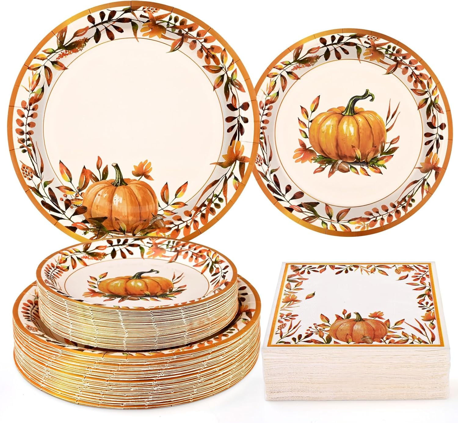 Caltero 200 PCS Fall Thanksgiving Paper Plates and Napkins, Pumpkin ...