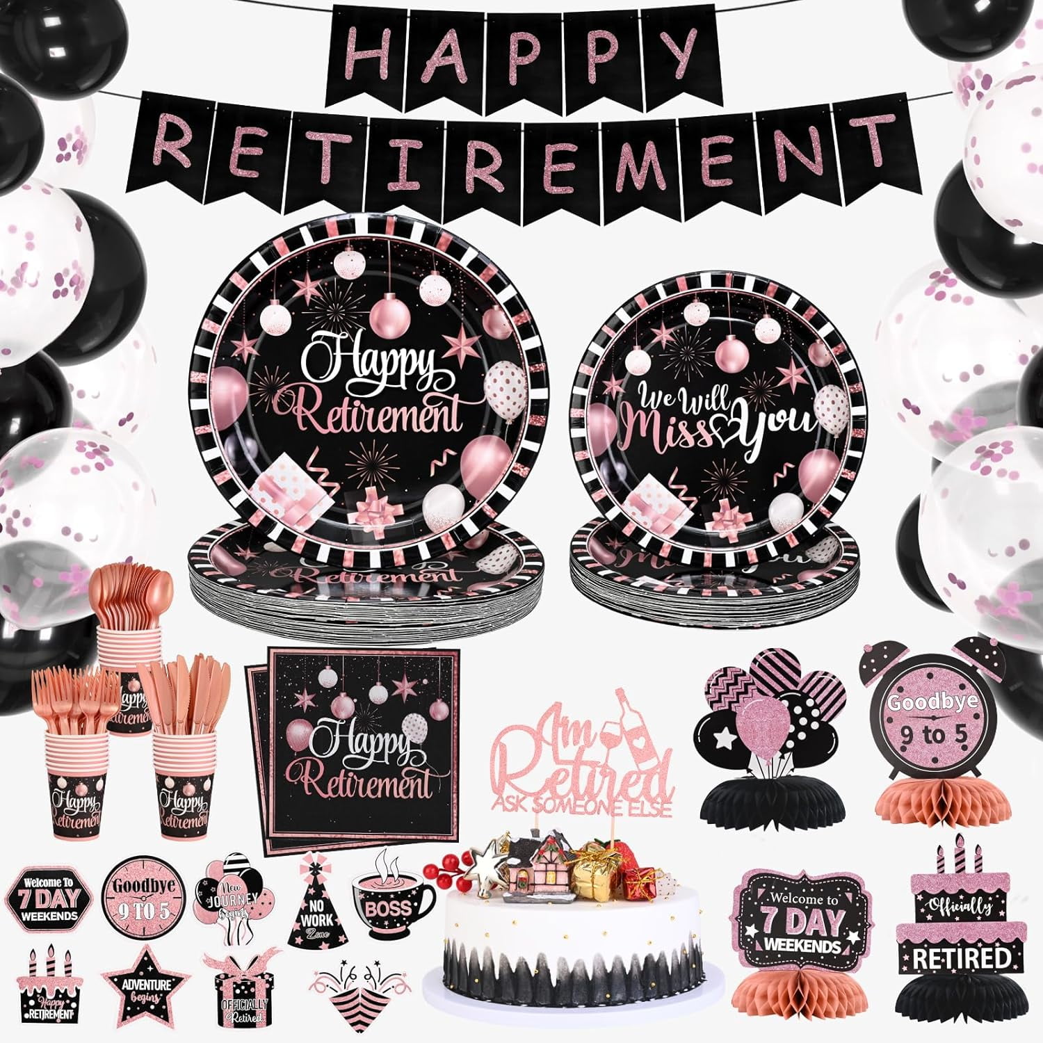 Caltero 247 PCS Retirement Paper Plates and Napkins Set, Retirement ...