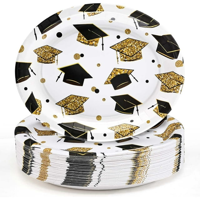Caltero 50 PCS Graduation Paper Plates, 10 x 12 Inch Graduation Plates ...