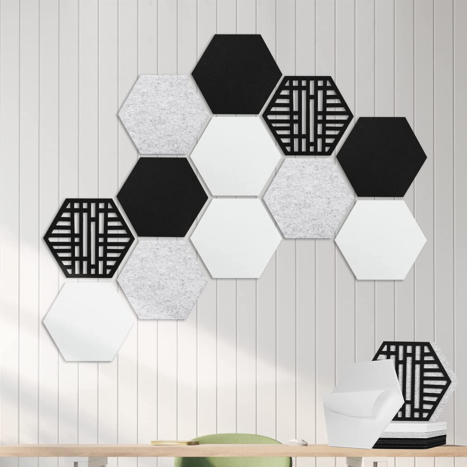 Caltero Art Acoustic Hexagon Panels, Self-Adhesive Noise Reducing ...