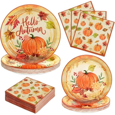 24Pcs Thanksgiving Pumpkin Paper Plates - Fall Party Supplies with ...