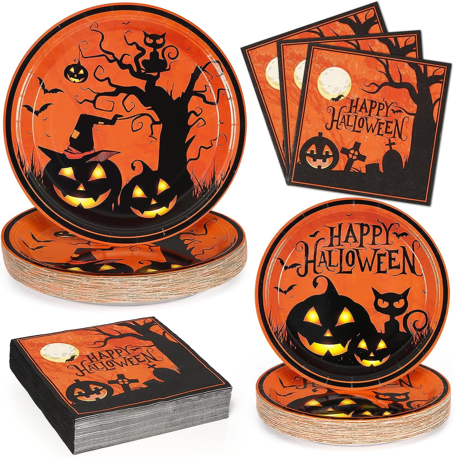 Caltero Halloween Themed Disposable Tableware - Pumpkin Paper Plates ...