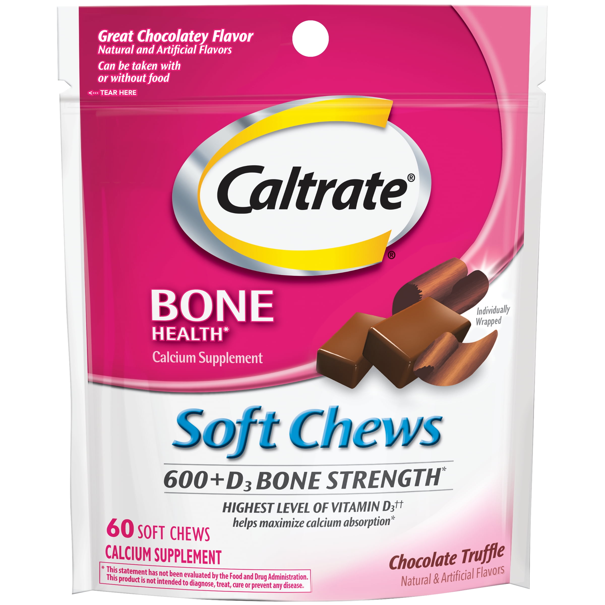 Caltrate Bone Health Supplement, 600+D3 Chocolate Truffle Vitamin ...