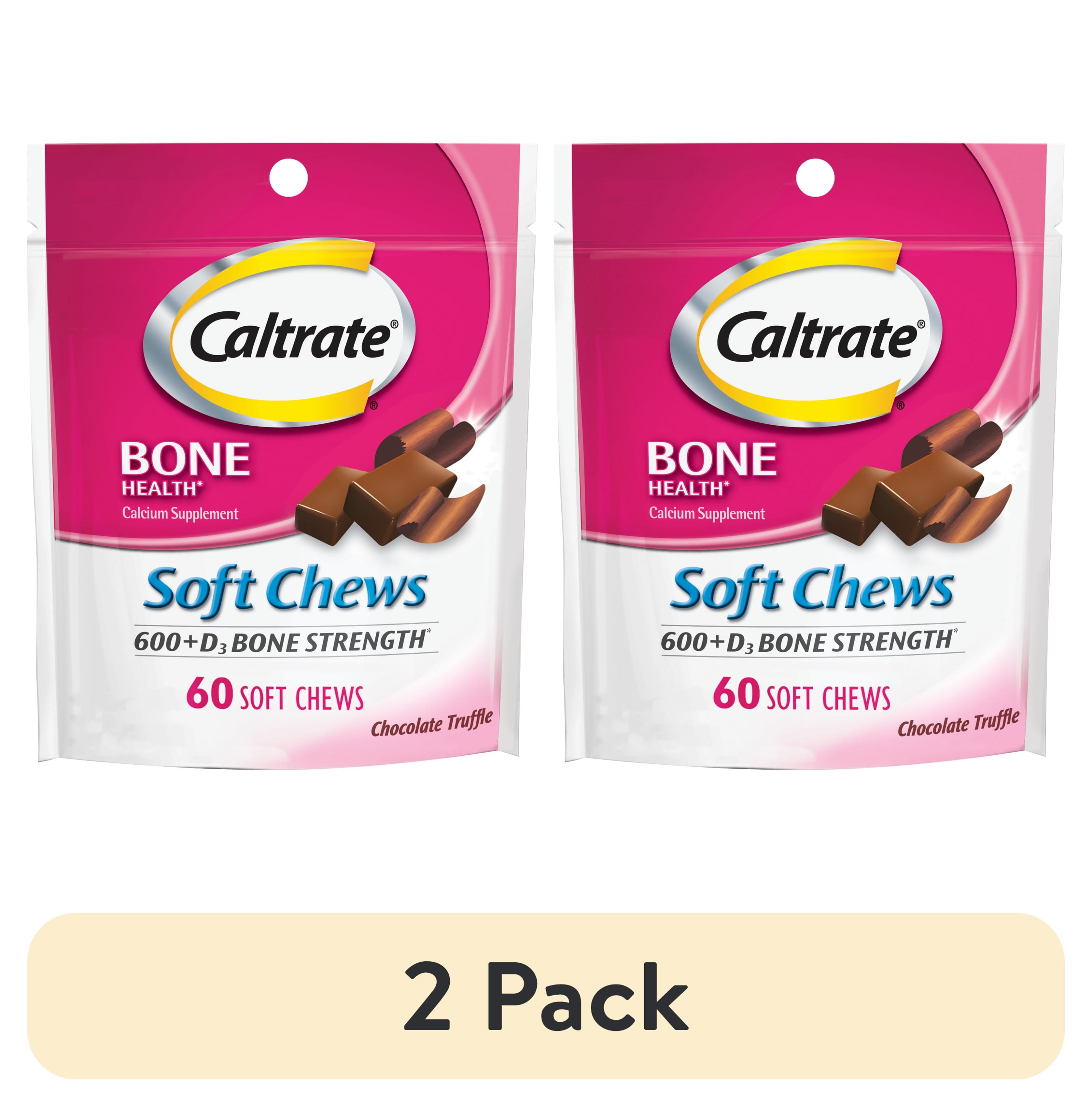 (2 pack) Caltrate Bone Health 600+D3 Chocolate Calcium Soft Chews, 60 ...