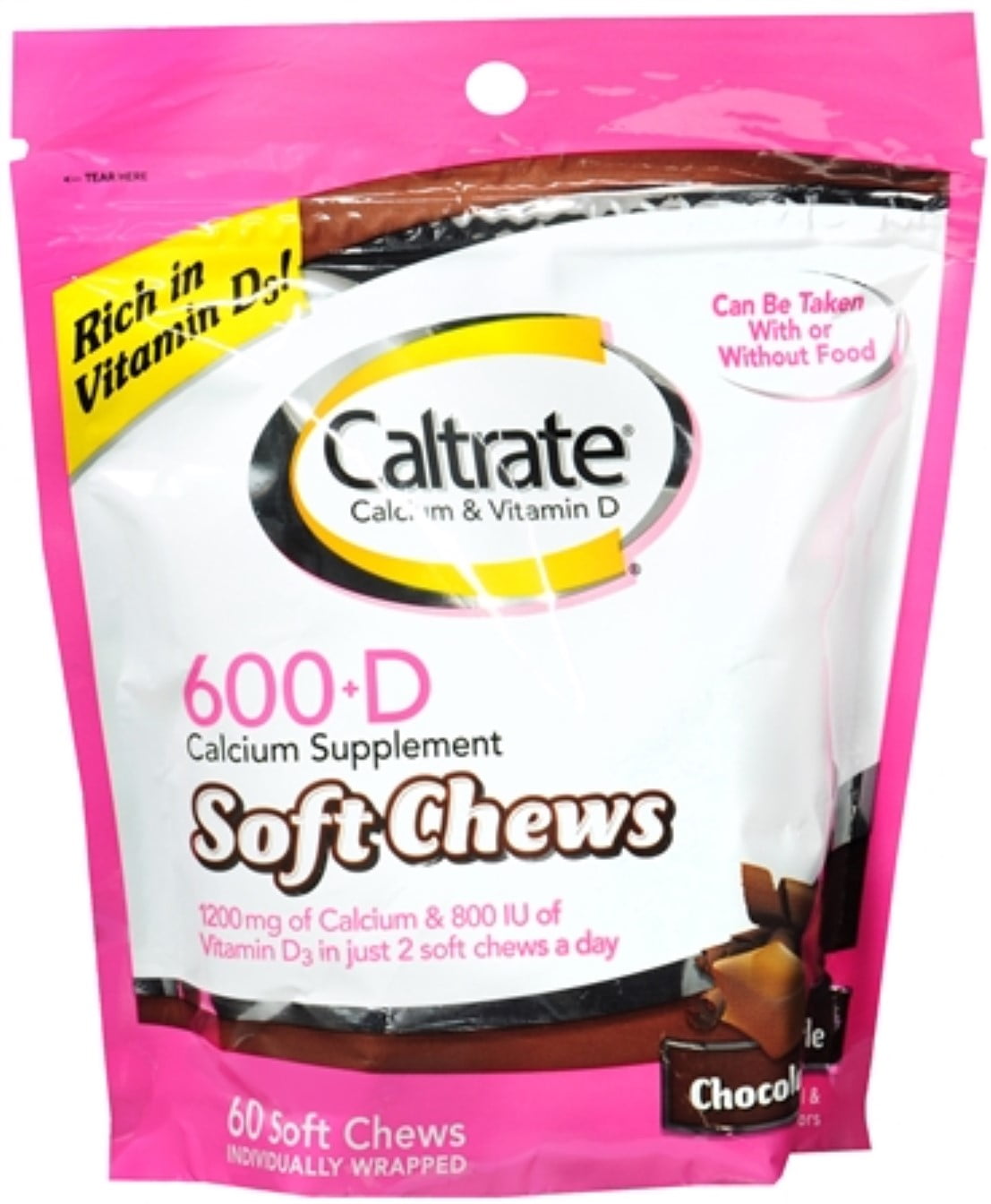 Caltrate Calcium & Vitamin D Soft Chews Chocolate Truffle 60 Each (Pack ...