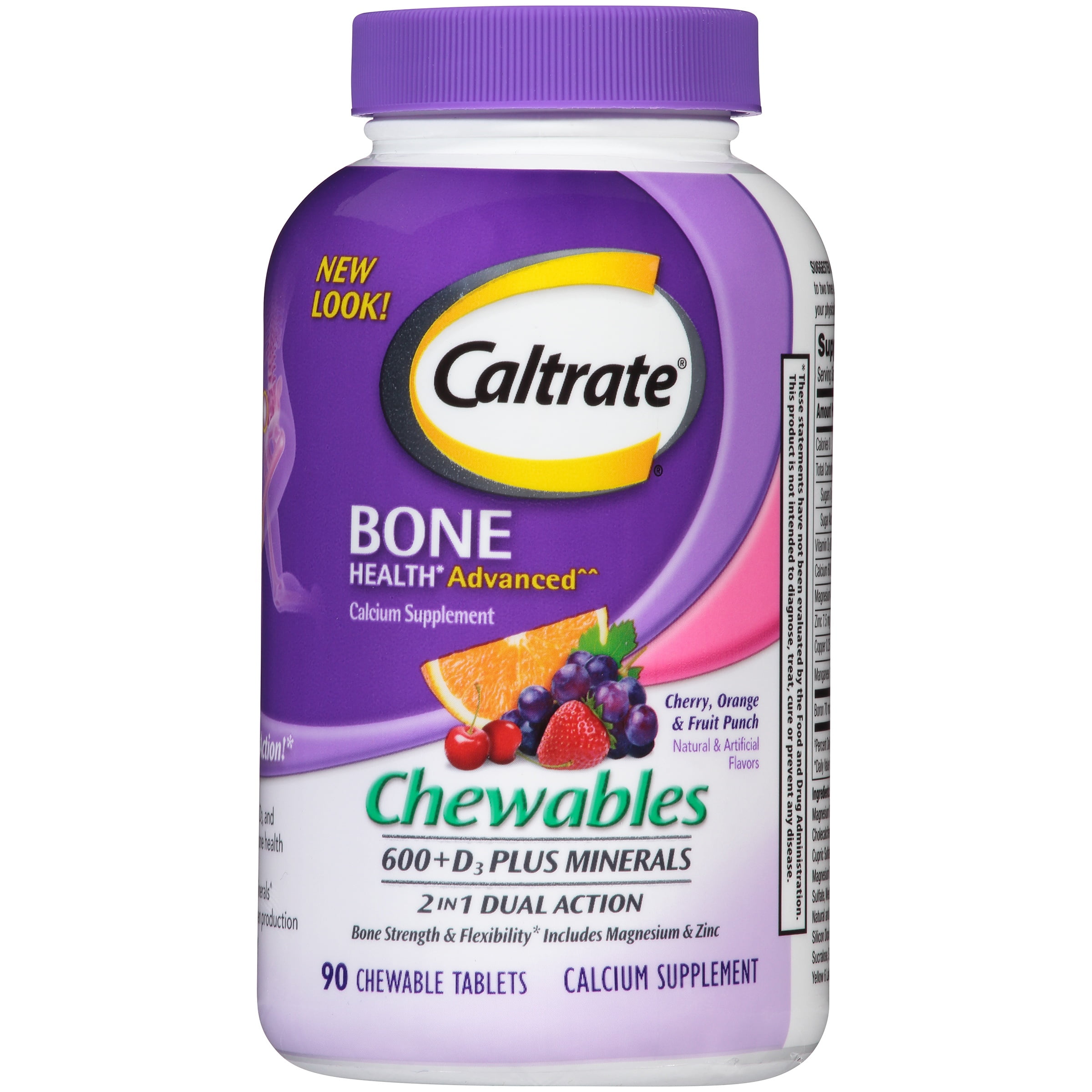 Caltrate 600+D3 Bone Health Calcium Chewable Tablets, Multi-Flavor, 90 ...