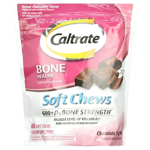 Caltrate Soft Chews 600+D3 Calcium Vitamin D Supplement, Chocolate ...