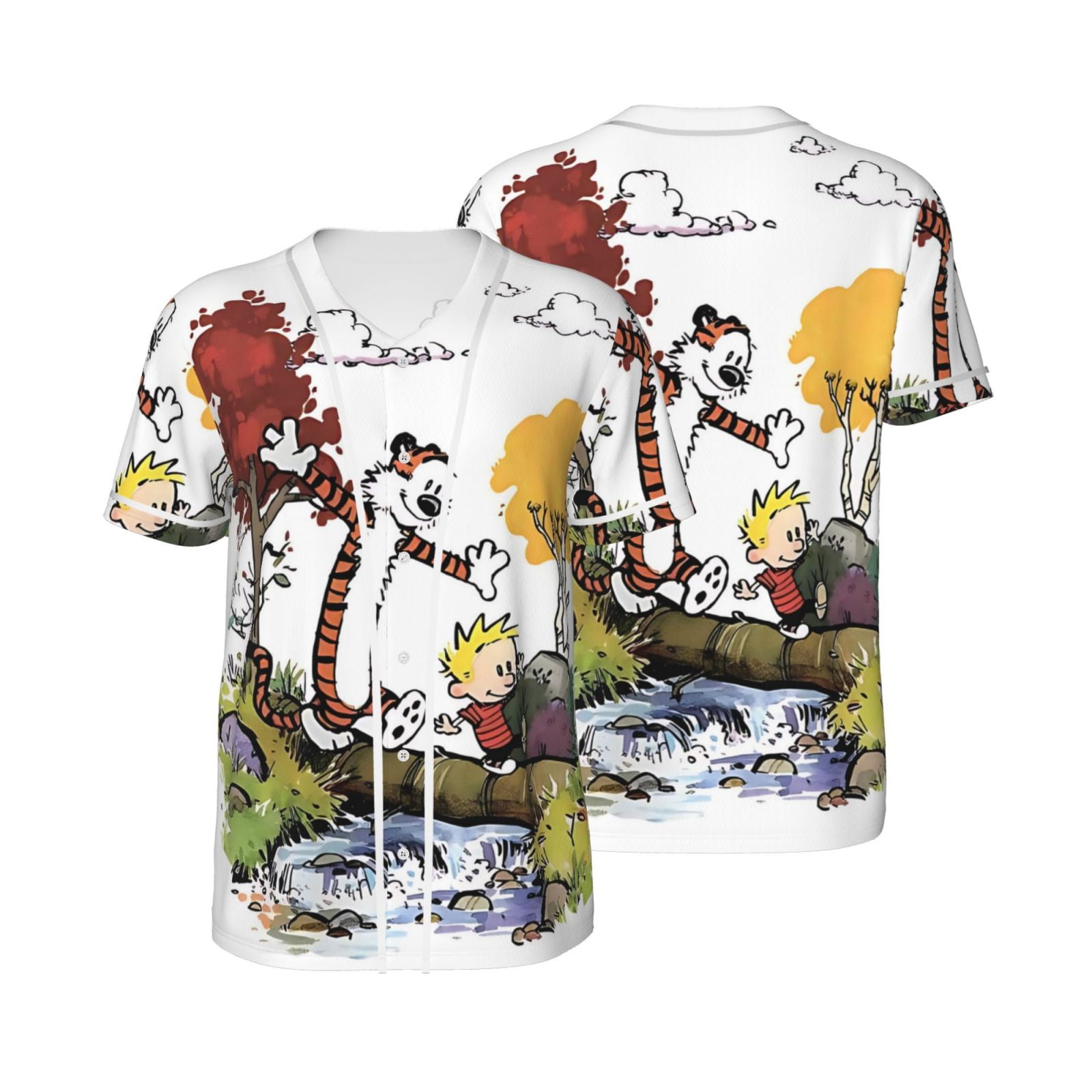 Calvin And Hobbe Baseball Jersey Shirts Spring Summer Men Button Shirt ...