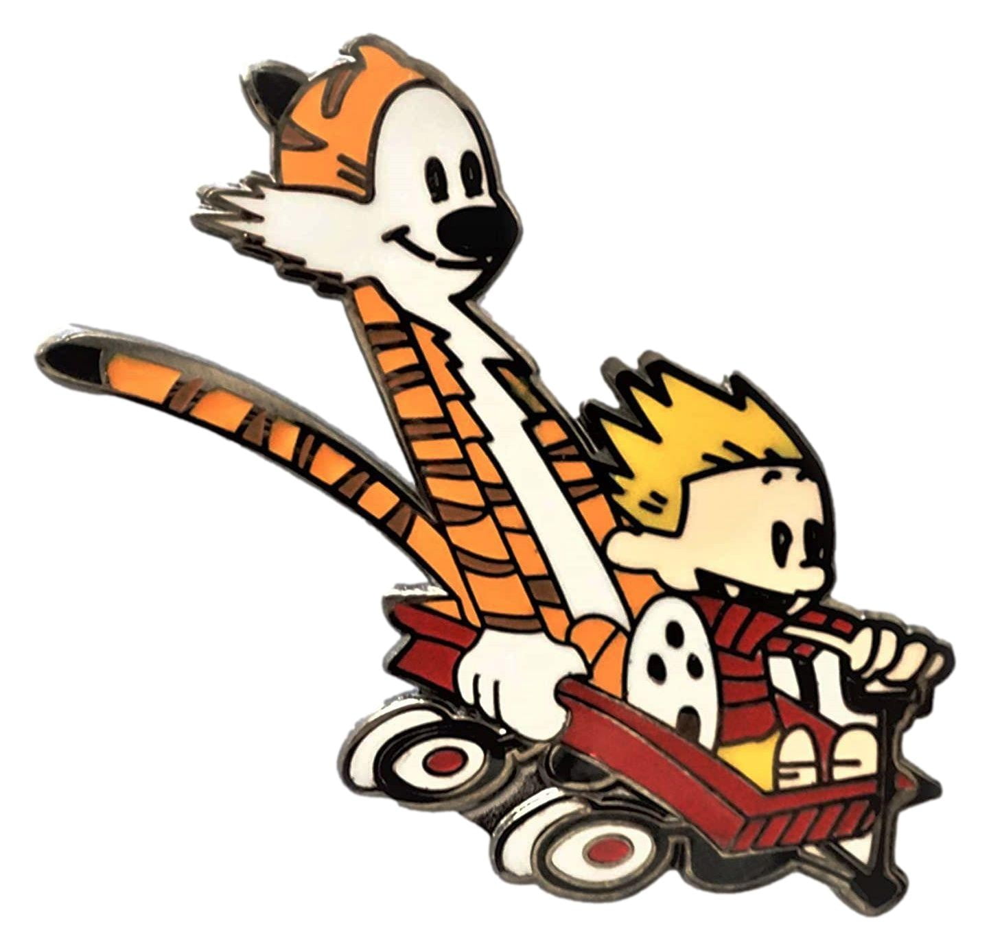 Calvin And Hobbes Cartoon Characters Riding Wagon Enamel Metal Pin ...