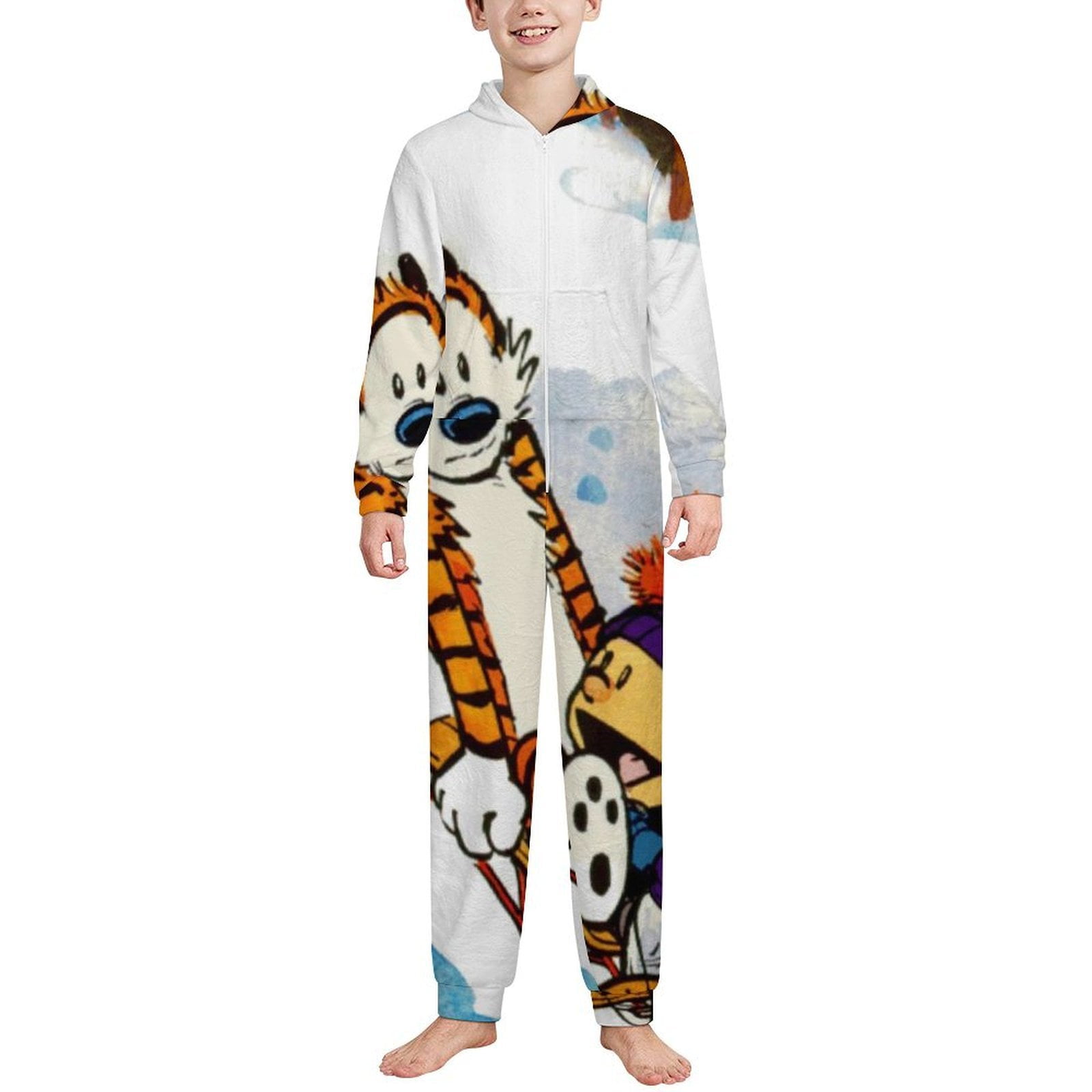 Calvin And Hobbes Kids Hooded Union Suit One Piece Pajama Outfit Boys ...
