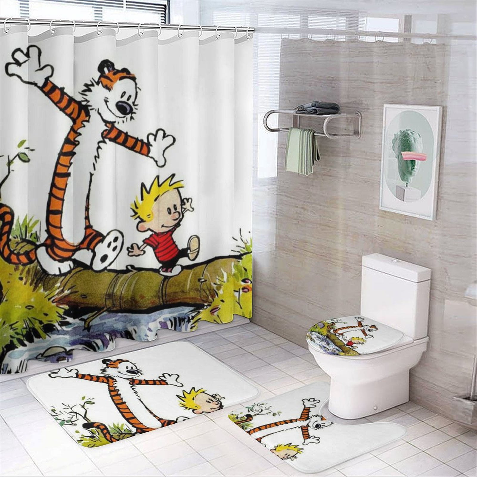 Calvin And Hobbes Shower Curtain Set 4 Piece, Set Bathroom Sets with ...