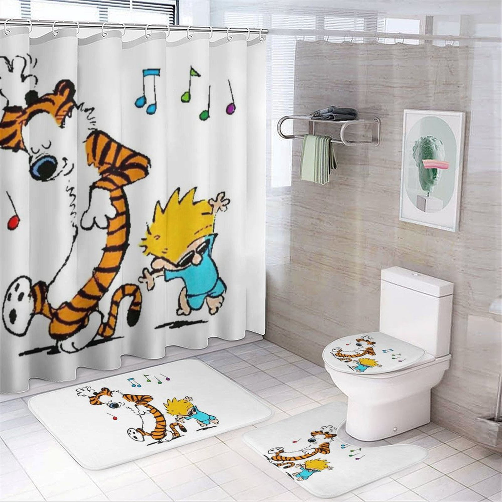 Calvin And Hobbes Shower Curtain Set 4 Piece, Set Bathroom Sets with ...