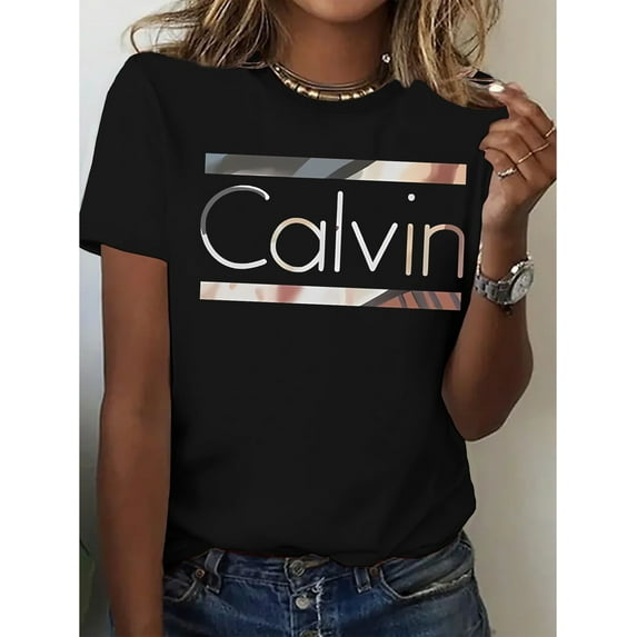 Calvin Graphic Print Women's T-Shirt - Soft Crew Neck Short Sleeve ...