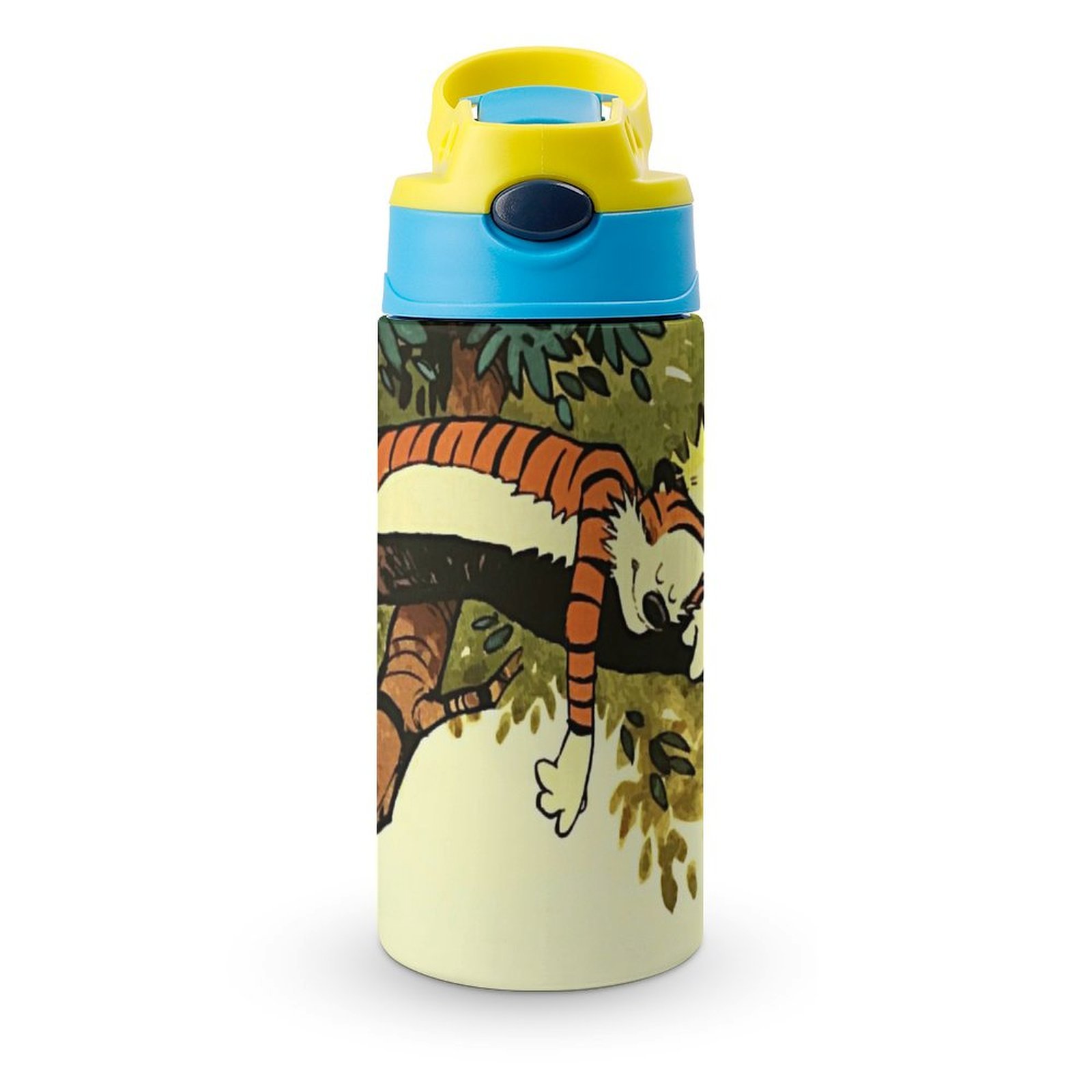Calvin And Hobbes Kids Water Bottle with Silicone Straw And Spill-Proof ...