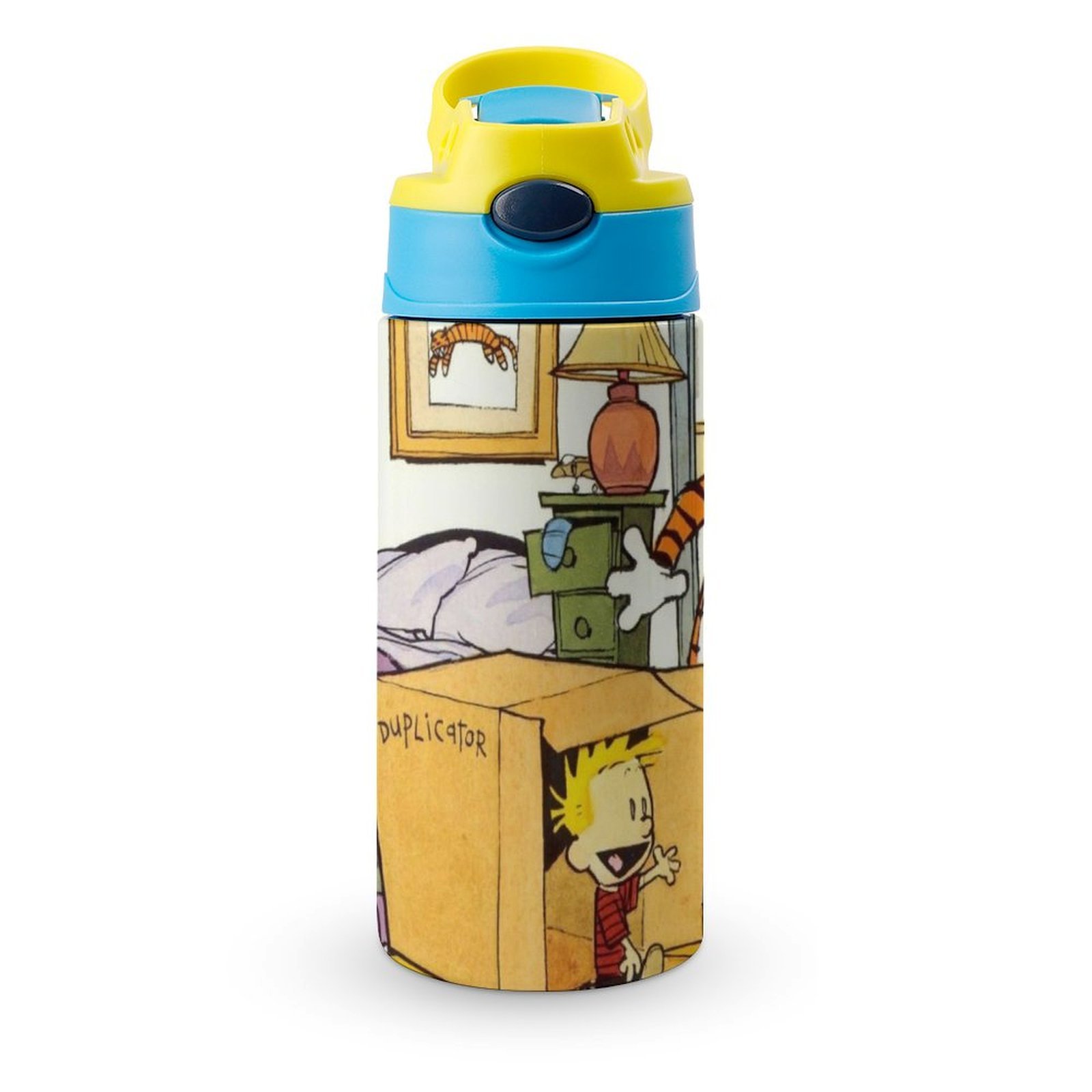 Calvin And Hobbes Kids Water Bottle with Silicone Straw And Spill-Proof ...