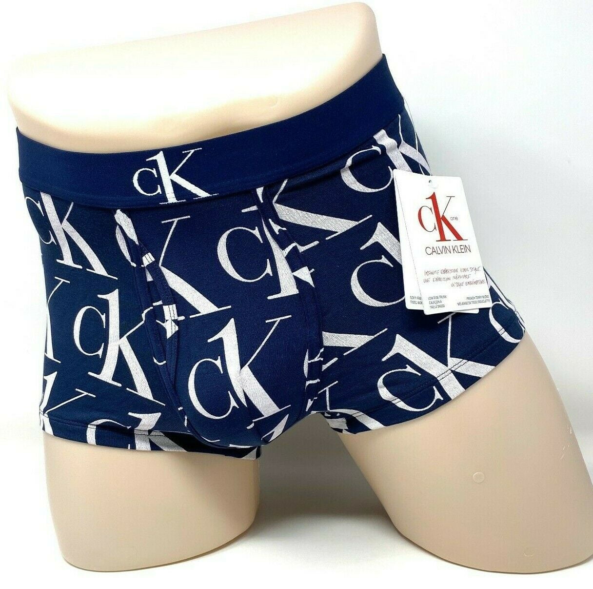 Calvin Klein 1 PACK Low Rise Trunks Blue CK Logo Cotton Stretch Men's ...