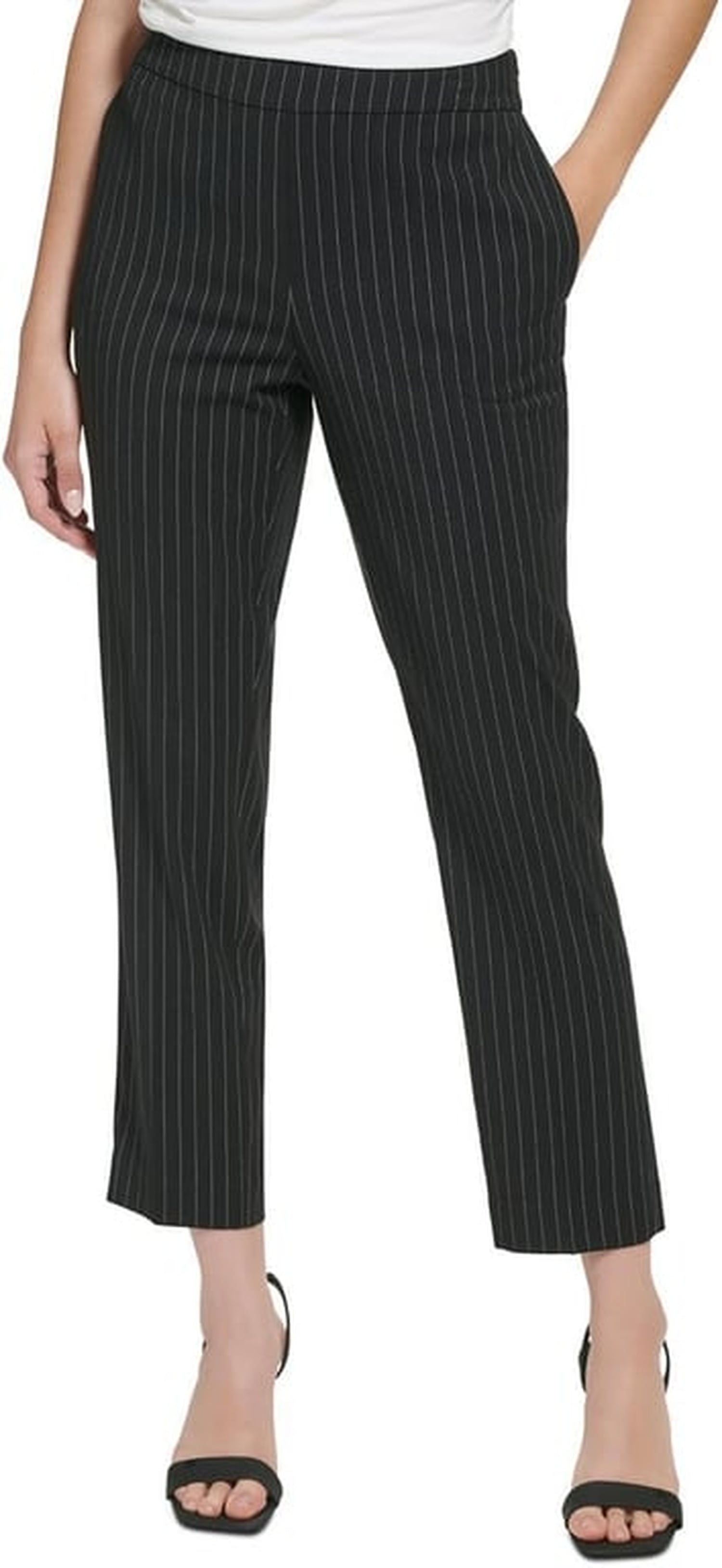 Calvin Klein Black Pinstripe Slim Leg Trousers - Size 00 - Walmart.com