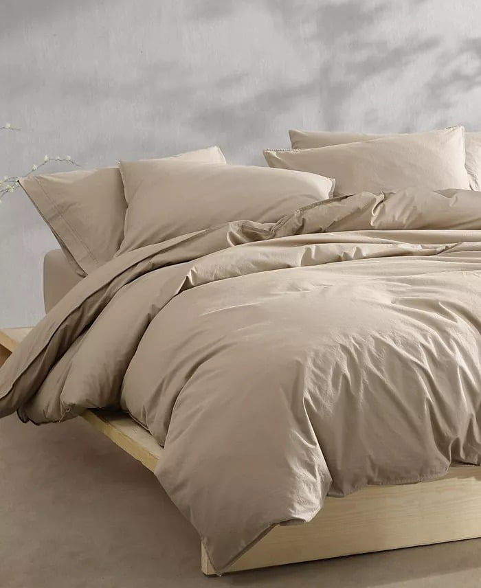 Calvin Klein CAMEL BROWN Washed Percale 3 Piece Comforter Set, US Queen ...
