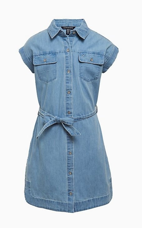 Calvin Klein CHAMBRAY BLUE Big Girls Chambray Shirtdress, US Medium (8 ...