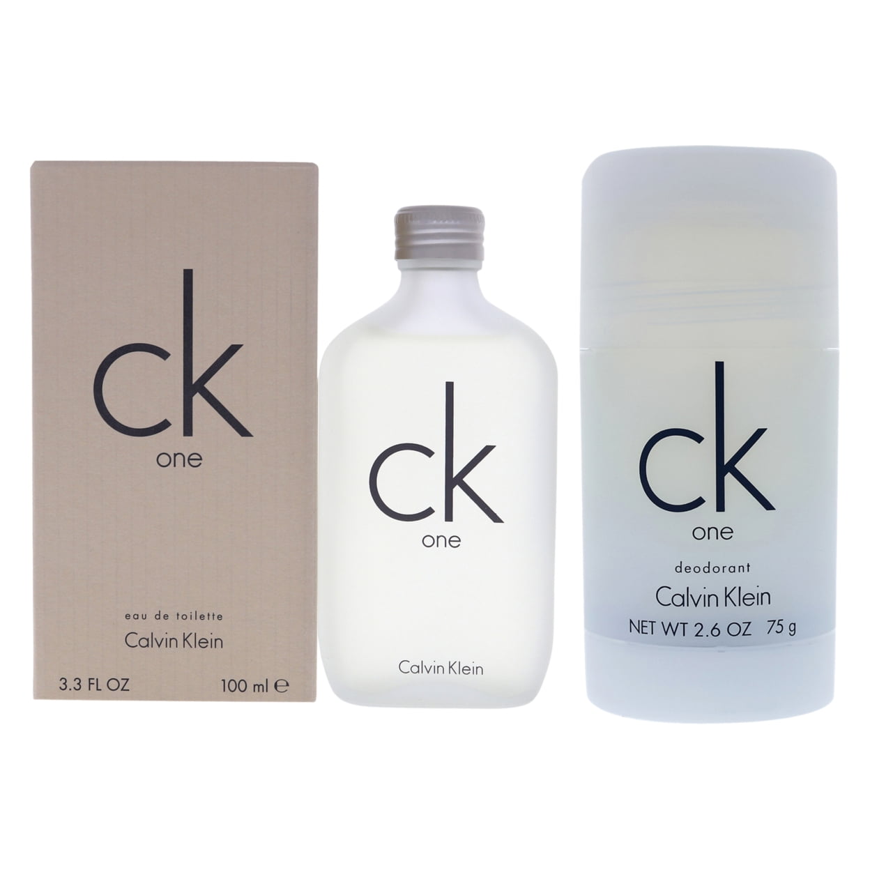 Calvin Klein CK One Kit, 3.3oz EDT Spray, 2.6oz Deodorant Stick, Citrus ...