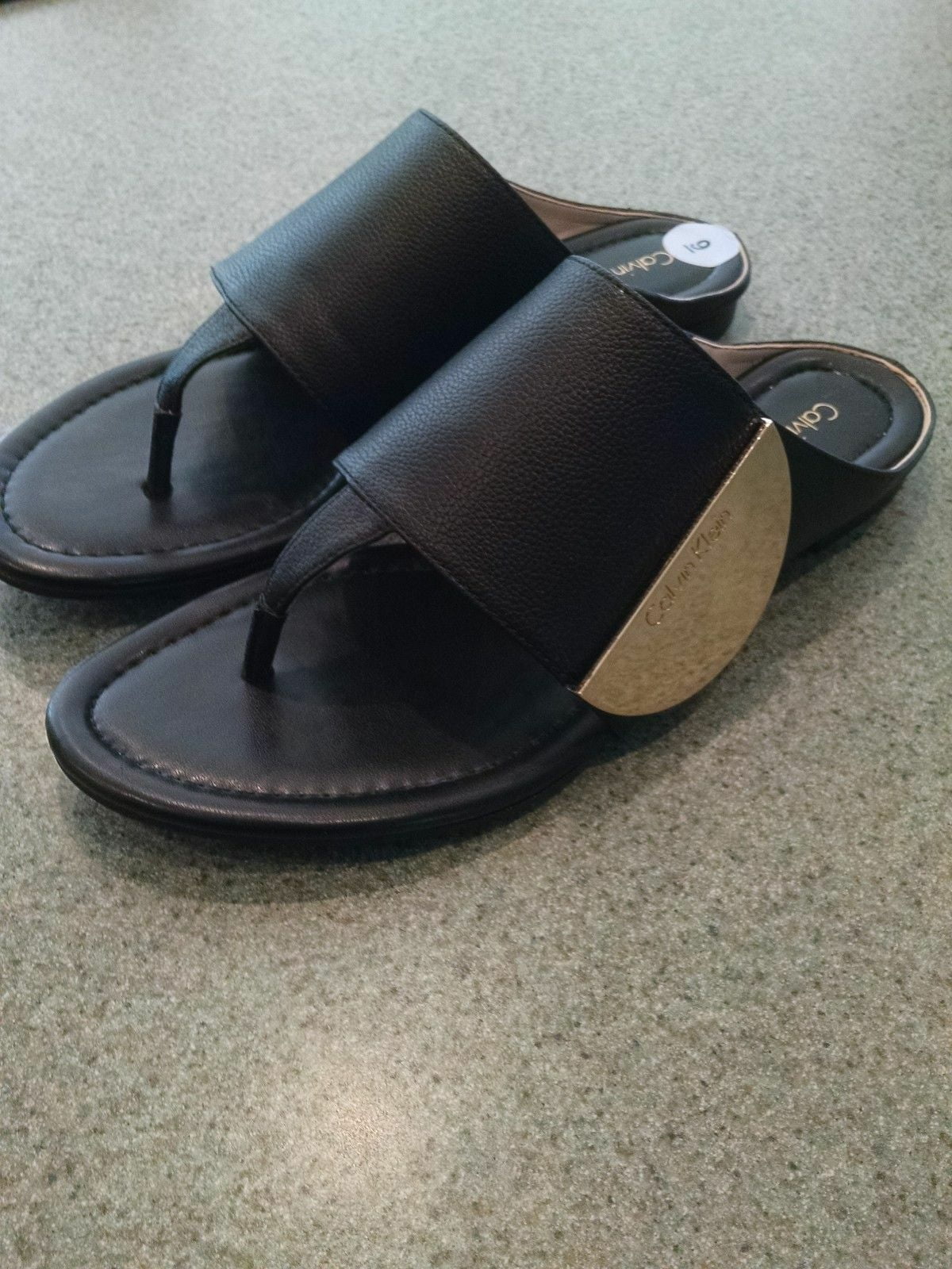 Calvin Klein Ck Behati 6.5 Black Tumbled Leather Flip Flop Summer ...