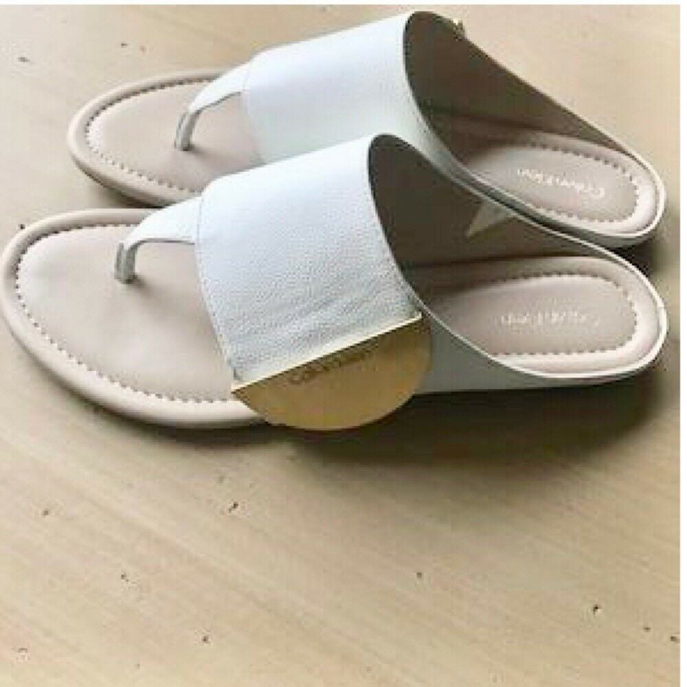 Calvin Klein Ck Behati 7 White Tumbled Leather Flip Flop Summer Sandals ...
