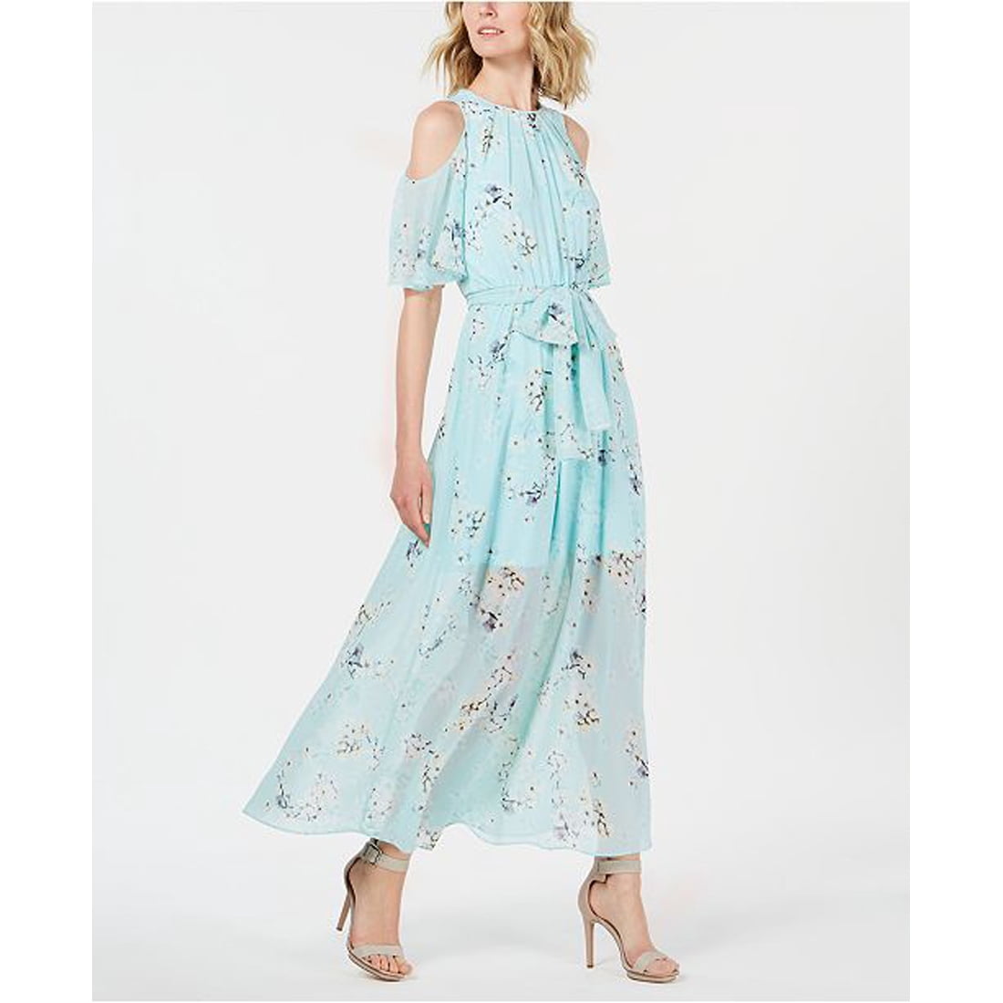 Calvin Klein Floral-Print Cold-Shoulder Maxi Dress, Seaspray Multi, 6 ...