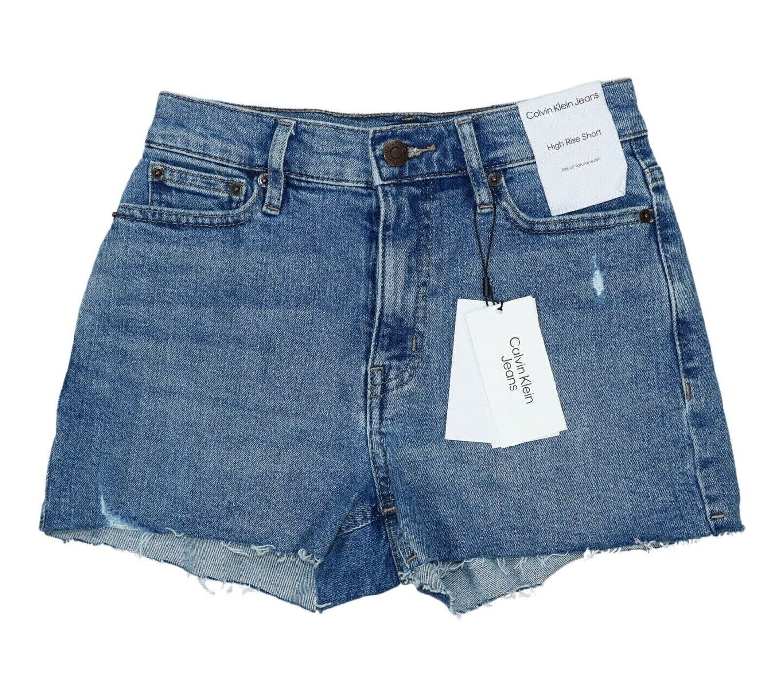 Calvin Klein Jeans High Rise Raw Hem Shorts Blue B4HP (Regular,30 ...