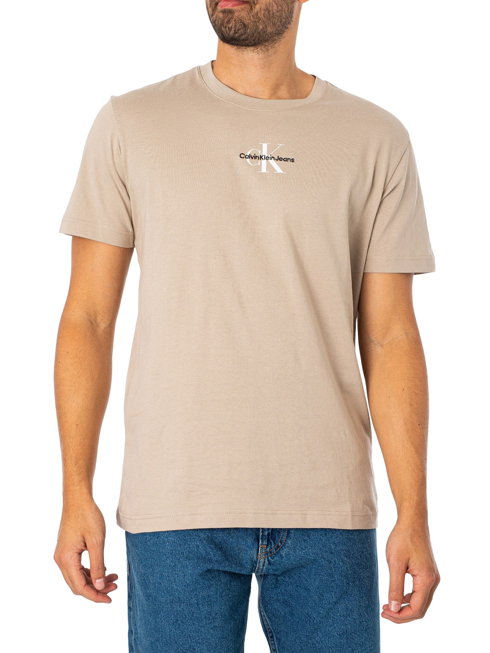 Calvin Klein Jeans Monologo Regular T-Shirt, Beige - Walmart.com