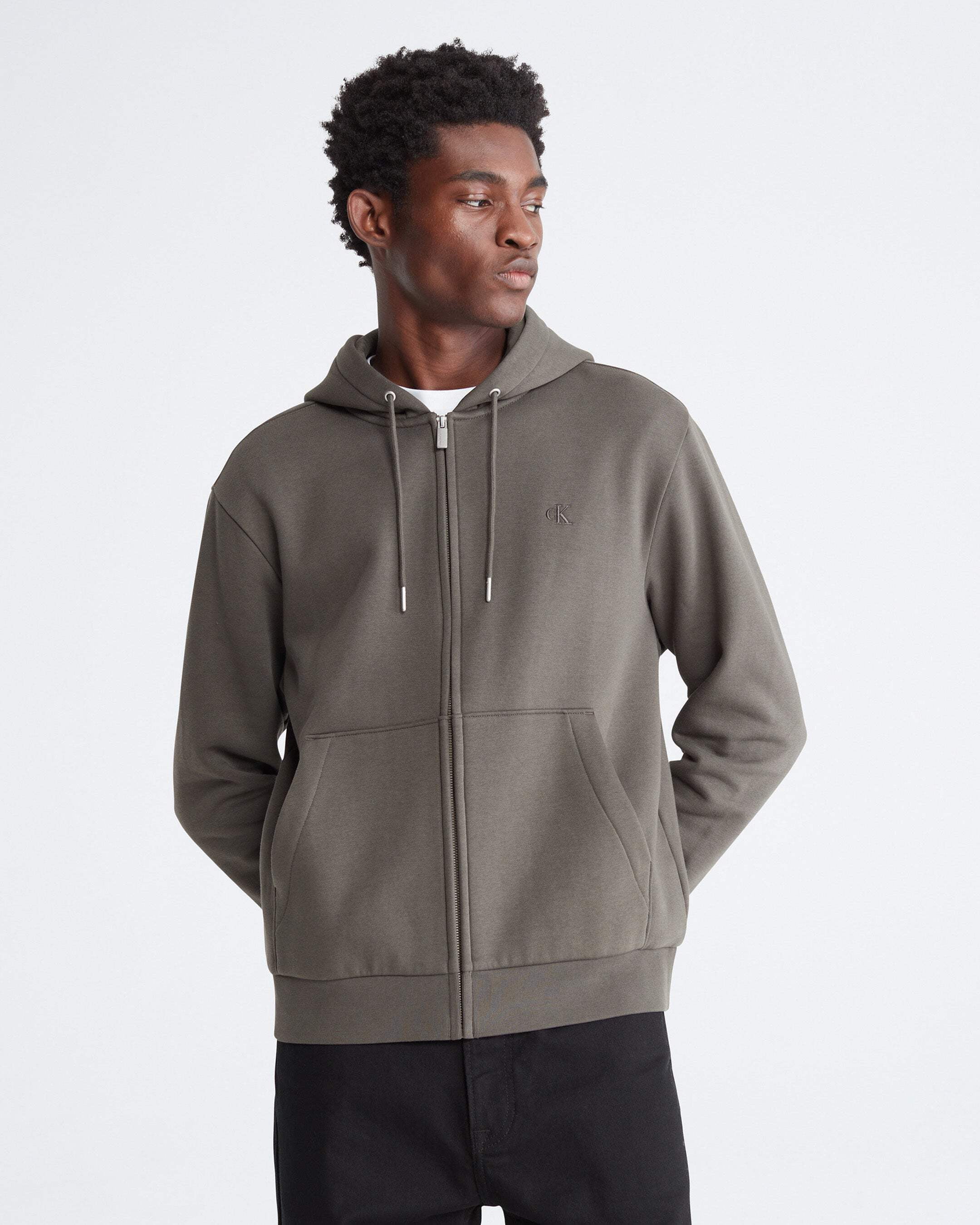 Calvin Klein Men's Archive Logo Fleece Zip Hoodie Beluga 40QM434 021 ...