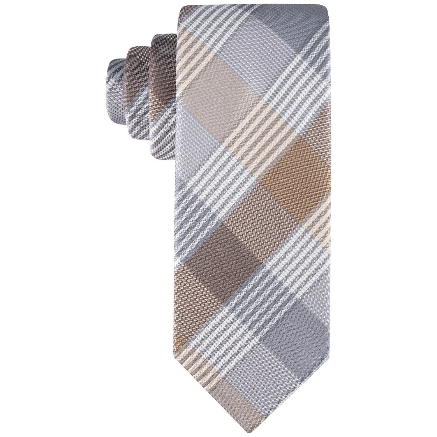 Calvin Klein Men's Bold Block Check Tie Brown Blue Taupe Necktie ...