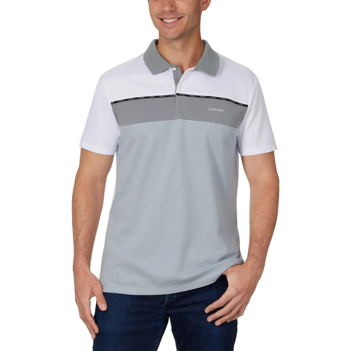 Calvin Klein Men’s Classic Fit Polo 2-Button Placket (Gray, XX-Large ...