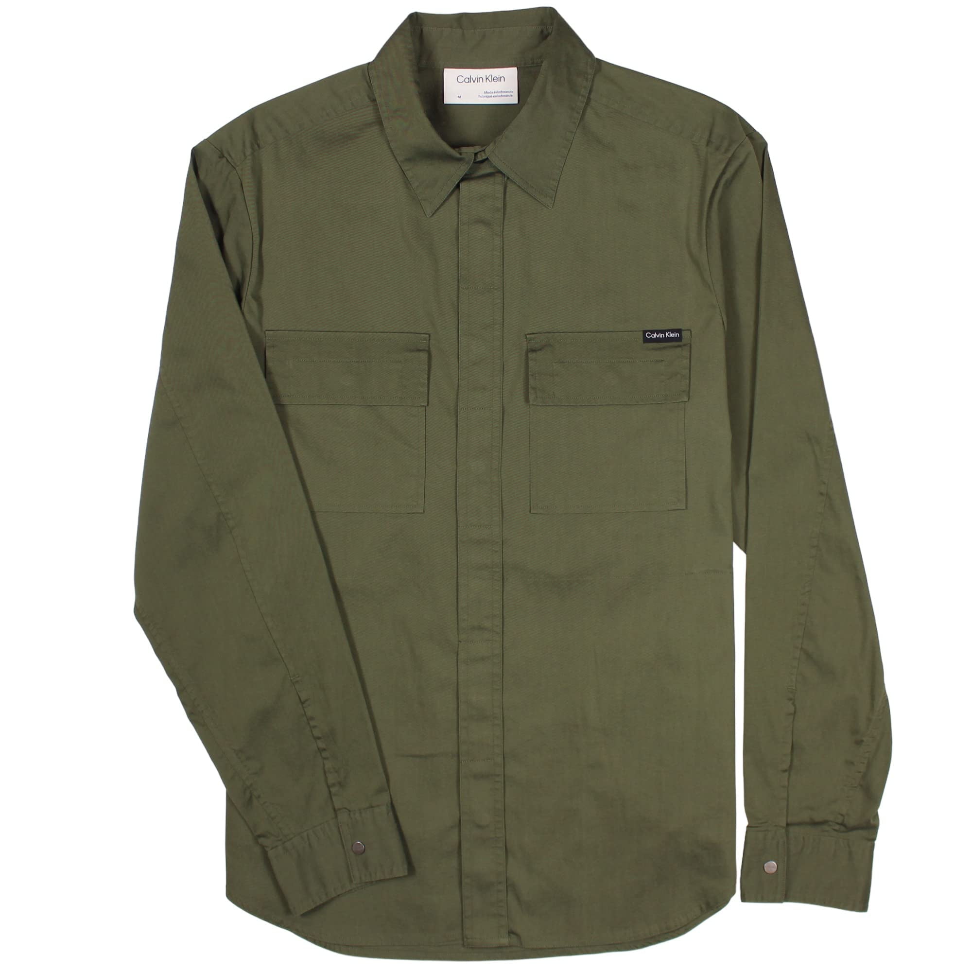 Calvin Klein Men's Long Sleeve Solid Double Pocket Outer Shirt (Olive ...