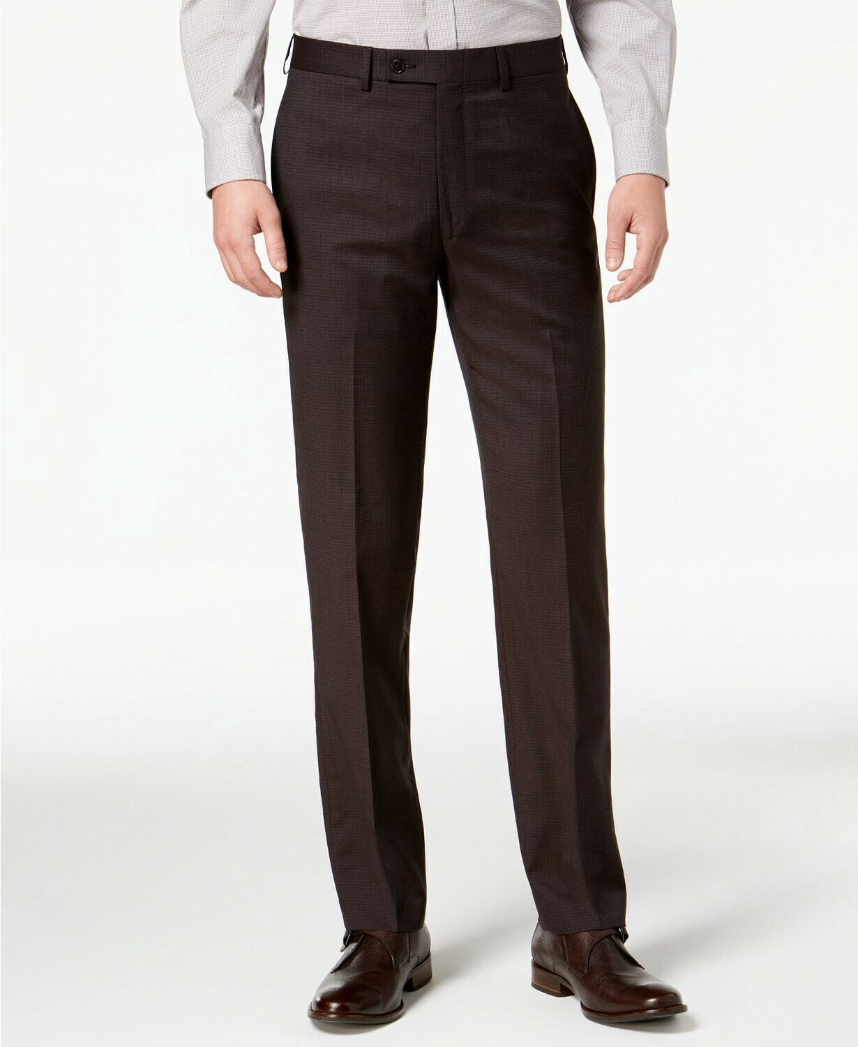 Calvin Klein Men's Slim Fit Check Flat Front Dress Pants, Brown 36 x 32 ...