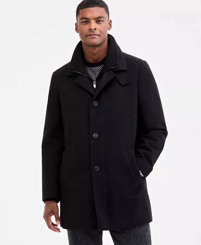 Calvin Klein Mens Classic-Fit Coleman Overcoat Coat 46 R Black Wool ...