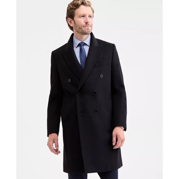 Calvin Klein Mens Classic-Fit Double Breasted Wool Overcoat Coat 40L ...